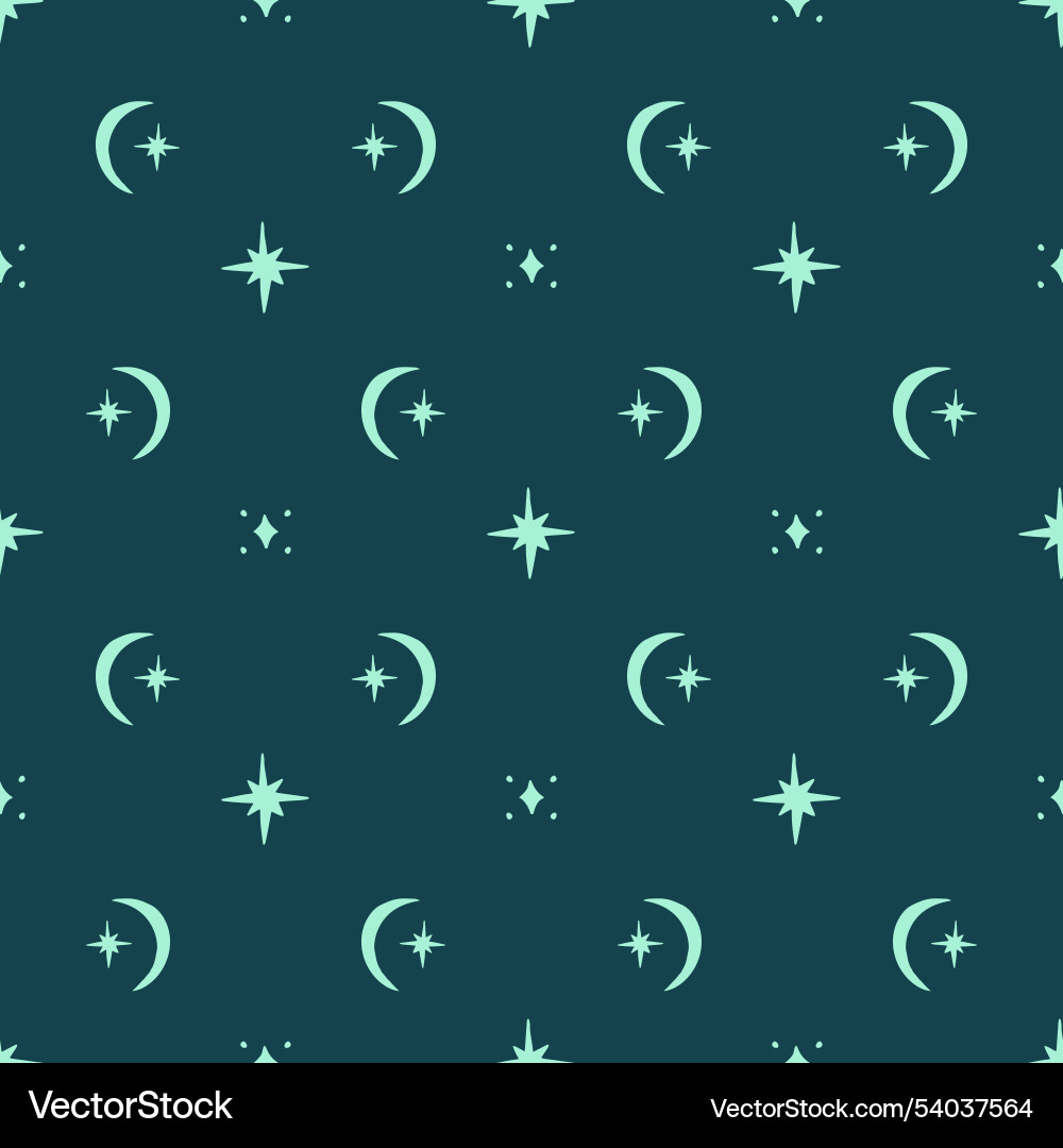 Teal seamless pattern with celestial motifs stars Vector Image