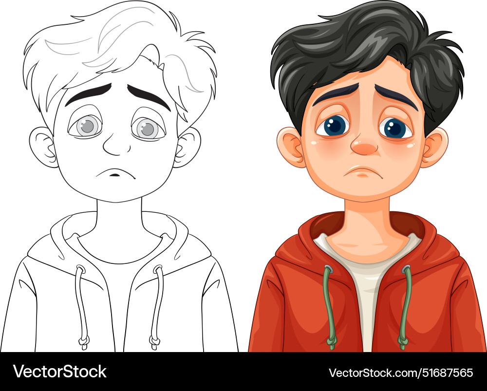 A sad boy wearing red hoodie Royalty Free Vector Image