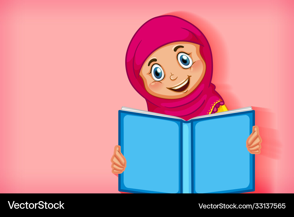 Muslim girl reading book Royalty Free Vector Image