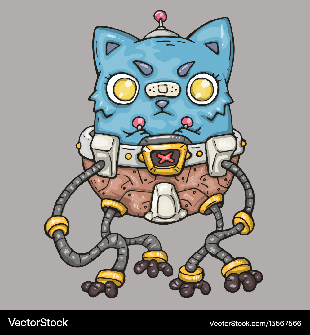 Angry cat on a mechanical robot cartoon Royalty Free Vector