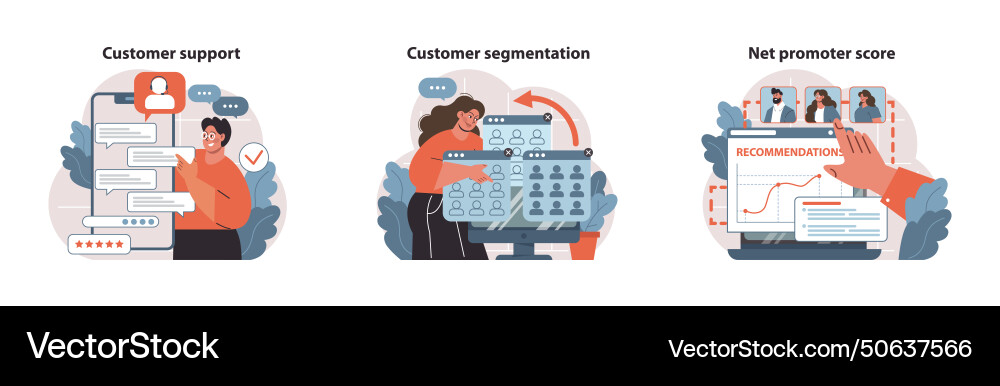 Customer relations set expert support Royalty Free Vector