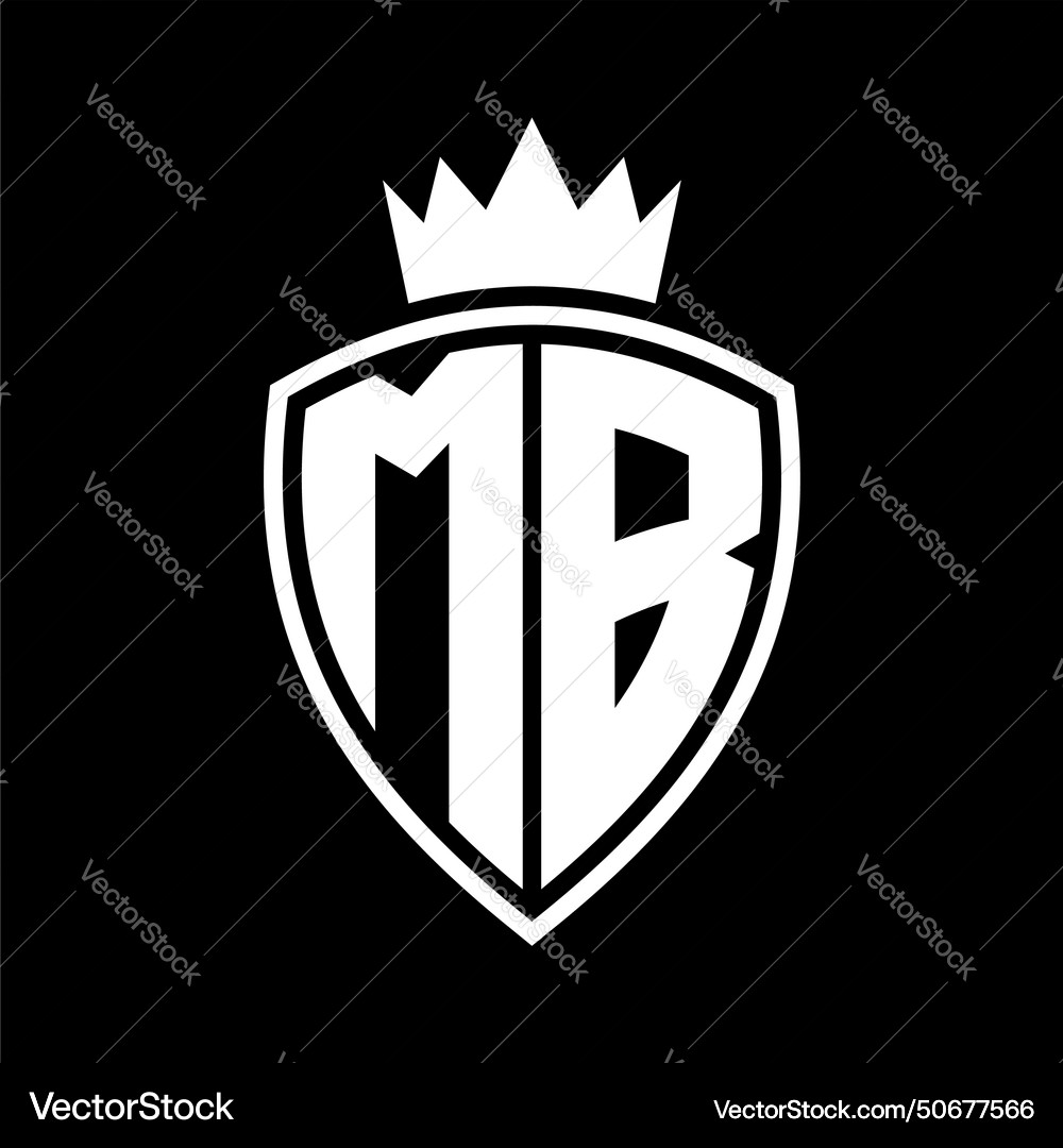 Mb letter monogram shield and crown outline shape Vector Image