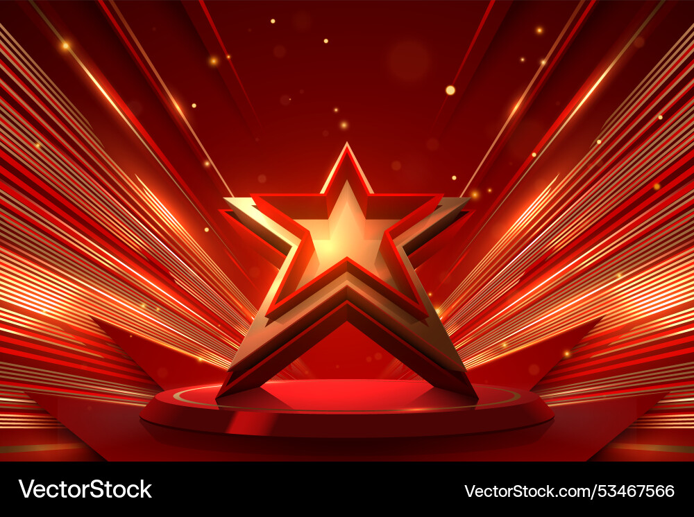 Red and gold star shape with light effects Vector Image