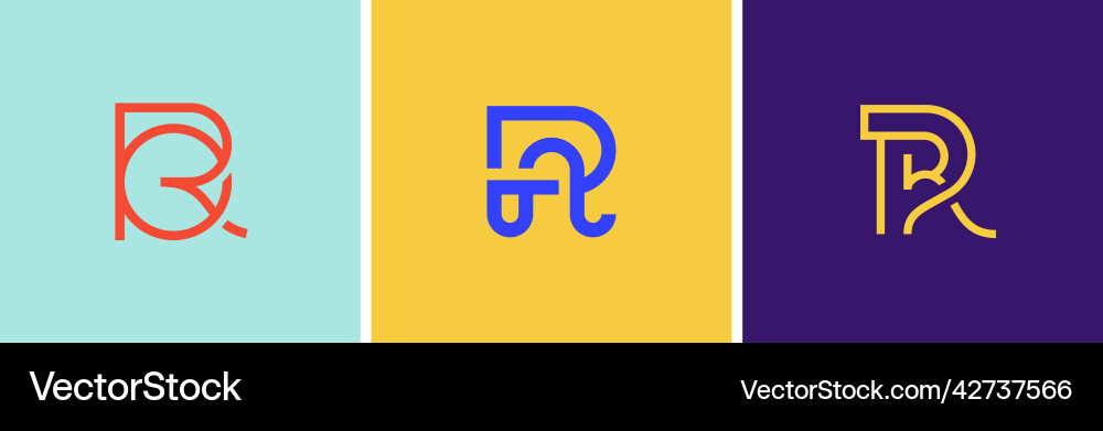 Set of three logos linear logo monogram Royalty Free Vector