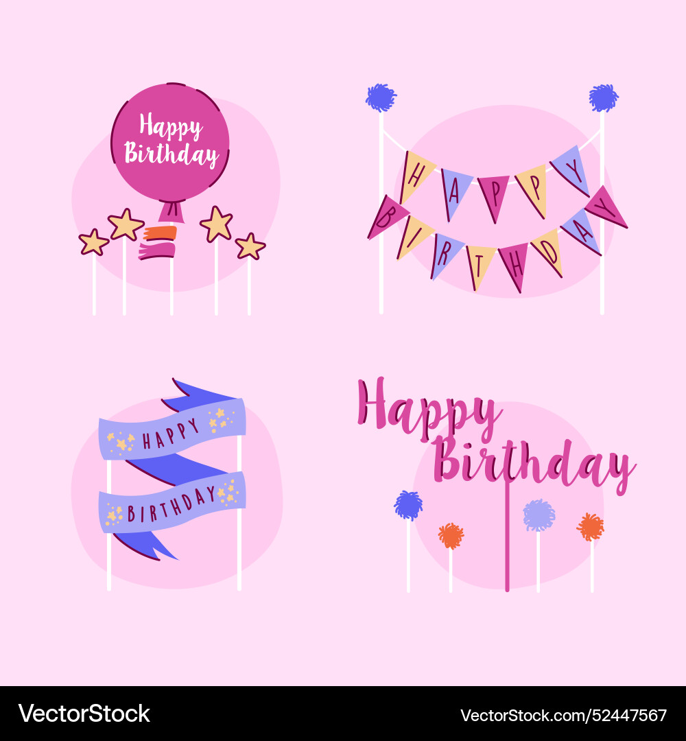 Cartoon cake topper collection Royalty Free Vector Image