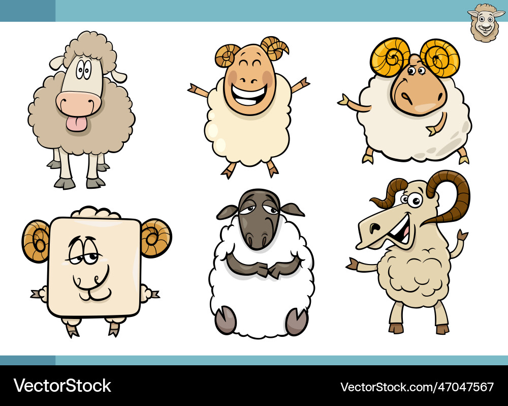 Cartoon sheep farm animals comic characters set Vector Image