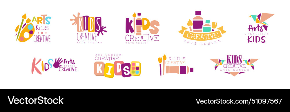Kids creative art center logo and label design Vector Image