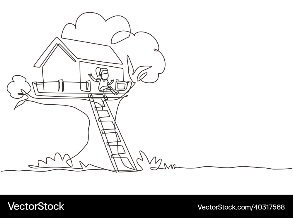 Child on Treehouse - Line Art Royalty Free Vector Image