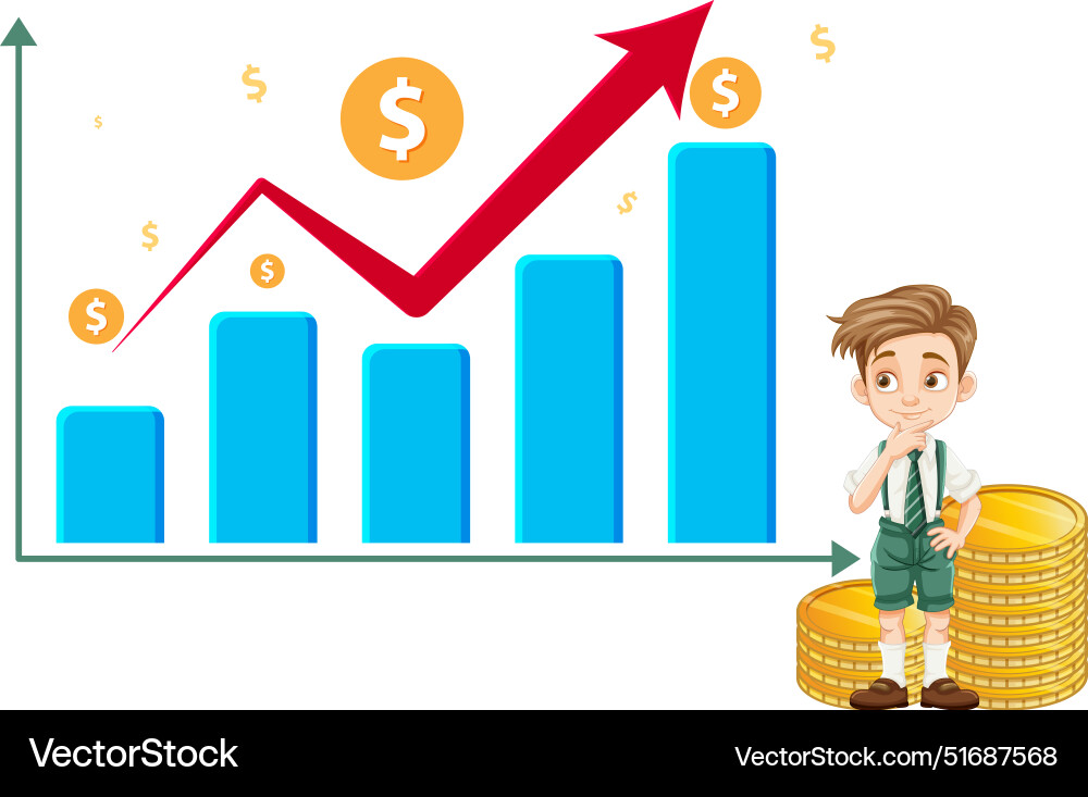 Financial growth with bar chart Royalty Free Vector Image