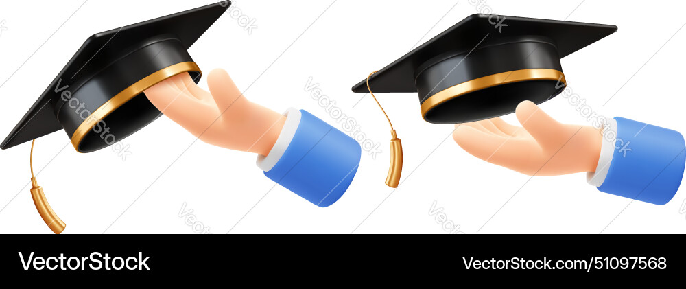 Hand holds square black academic cap Royalty Free Vector