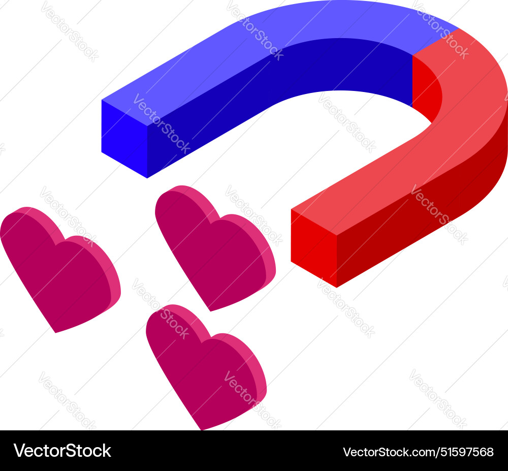 Horseshoe magnet attracting pink hearts Royalty Free Vector