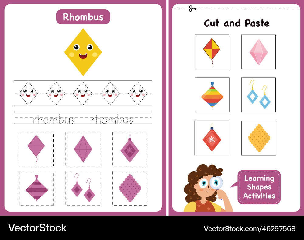 Learning shapes activity page - rhombus geometric Vector Image