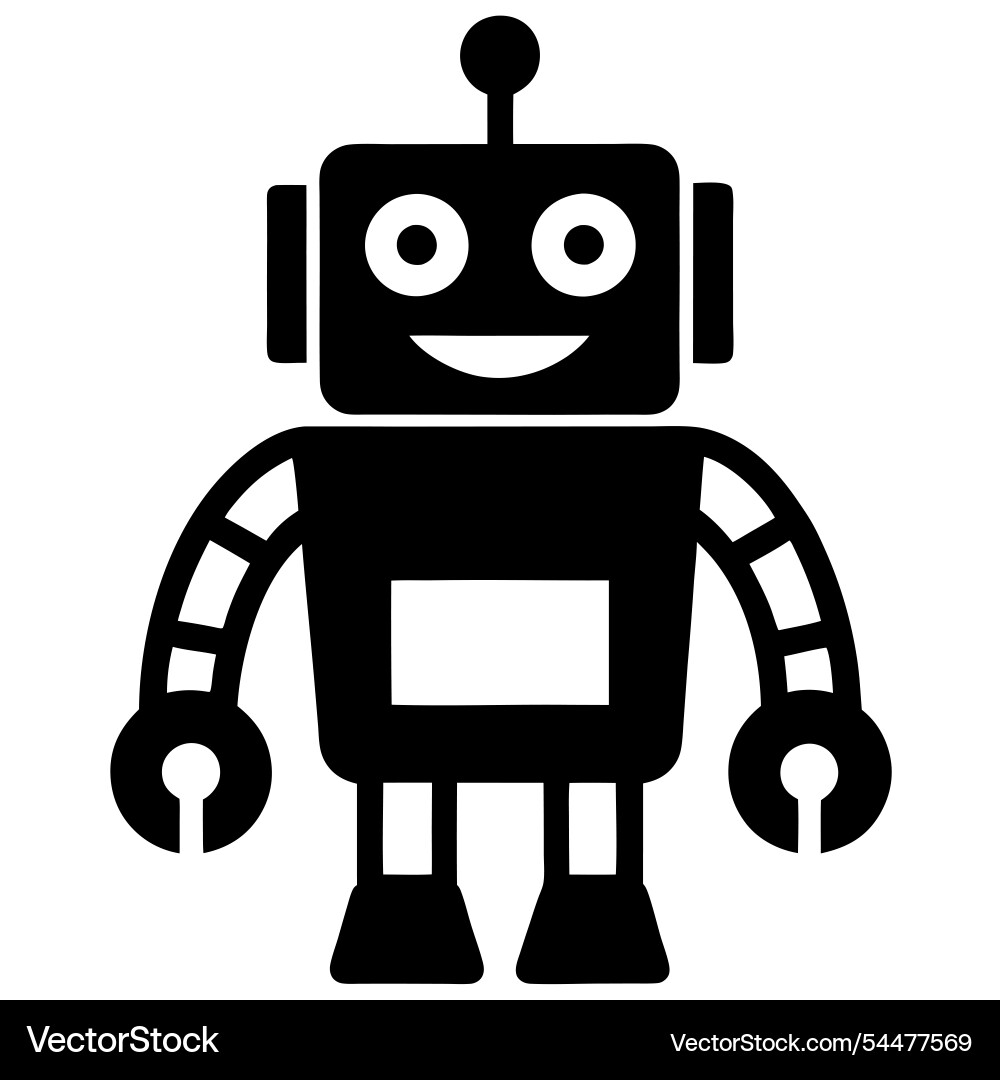 Friendly robot mascot logo icon silhouette art Vector Image