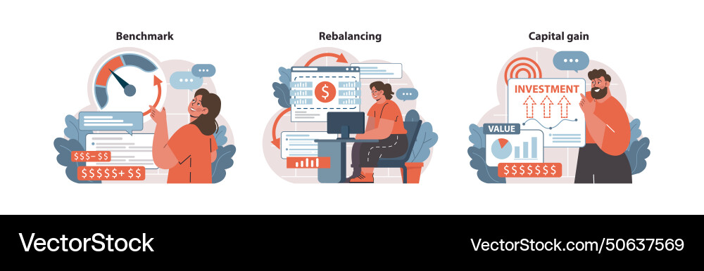 Investment strategies set flat Royalty Free Vector Image