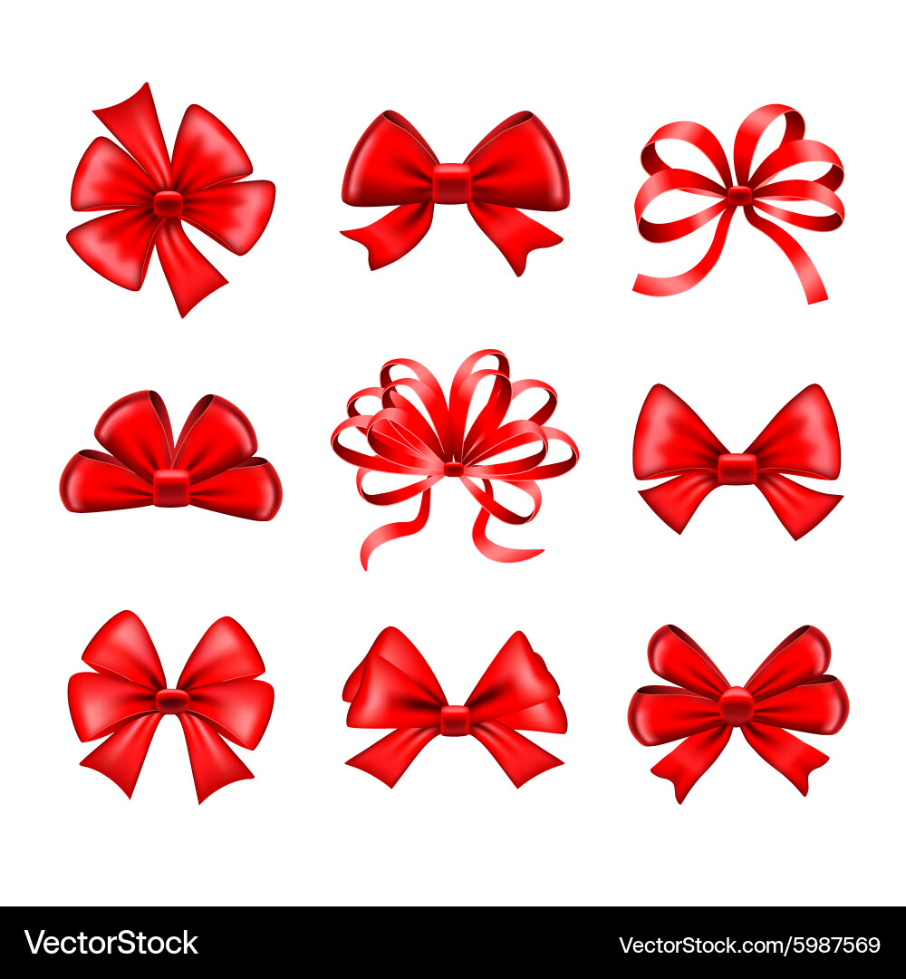 Red bows set Royalty Free Vector Image - VectorStock