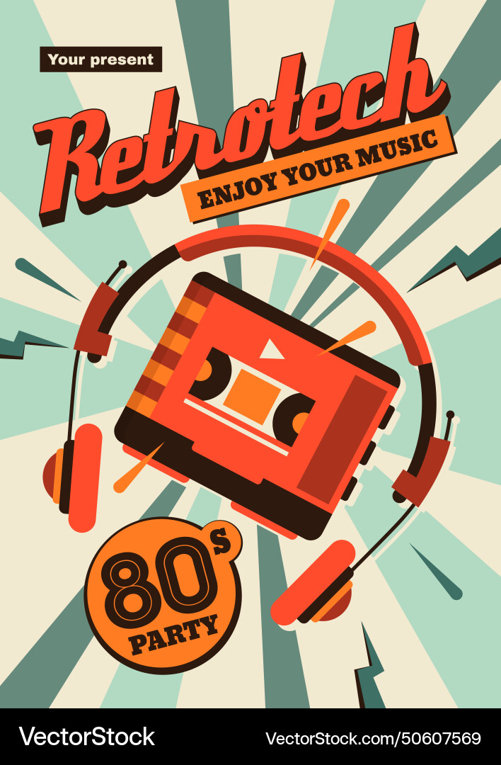 Retro sound party poster Royalty Free Vector Image