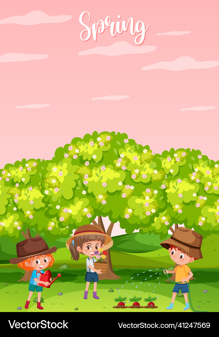 Spring season background with kids cartoon Vector Image