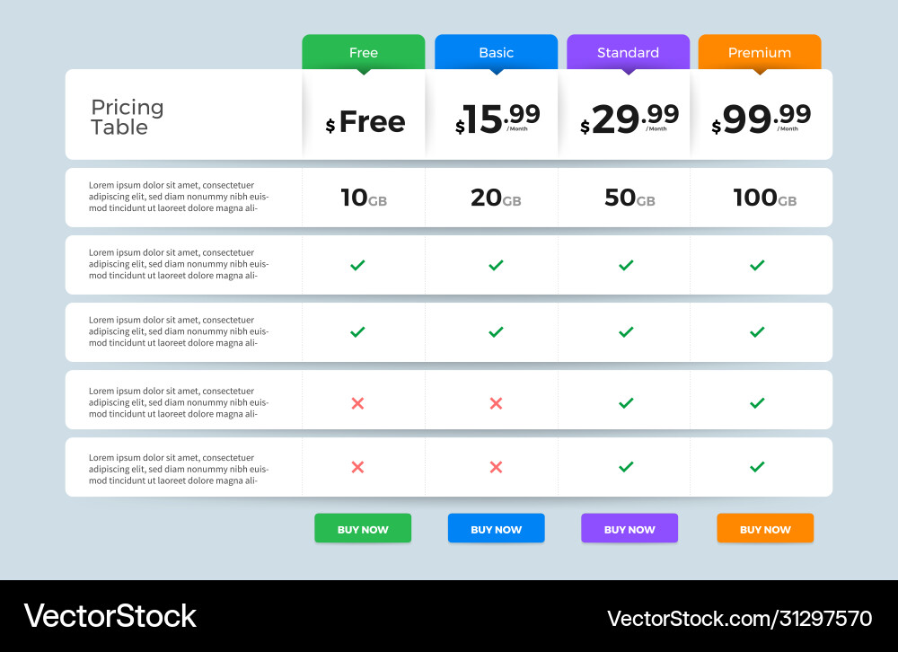 Ui user interface price list 15 Royalty Free Vector Image