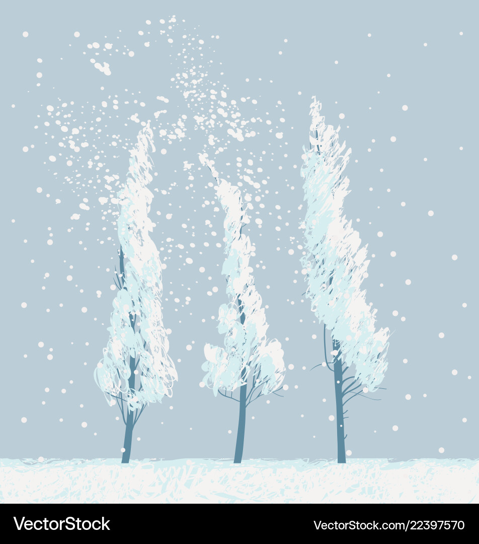 Winter snowy landscape with snow covered trees Vector Image