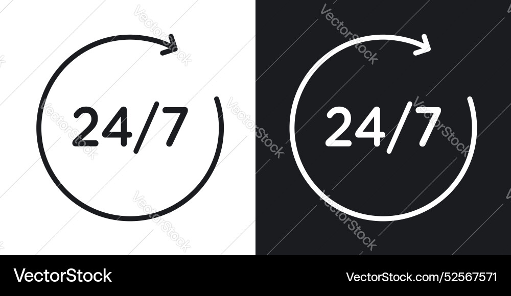 24 7 icon set on white background Royalty Free Vector Image