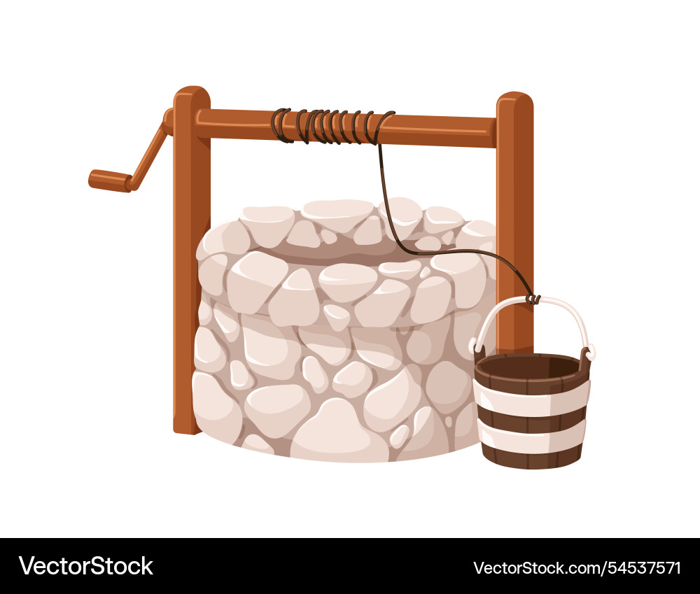 Bucket with rope well from stone traditional Vector Image