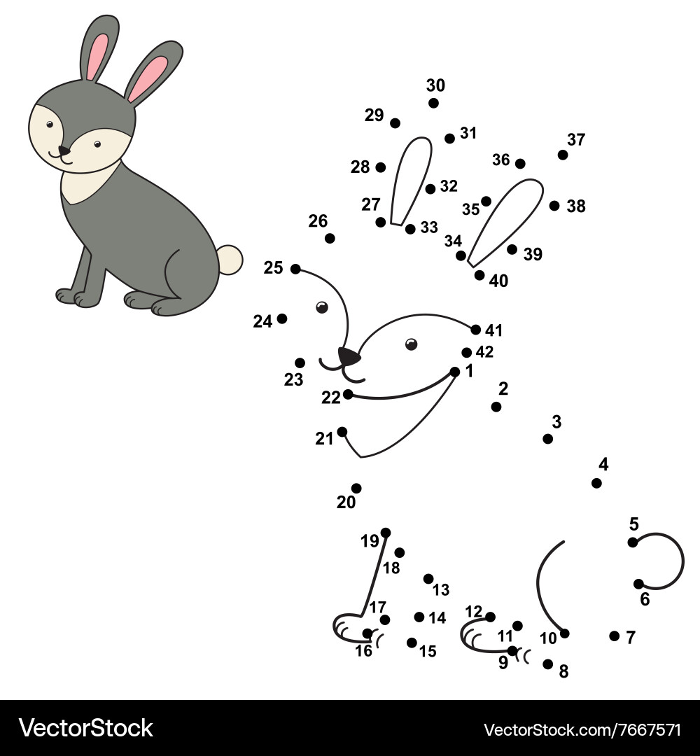 Connect the dots to draw cute rabbit and color Vector Image