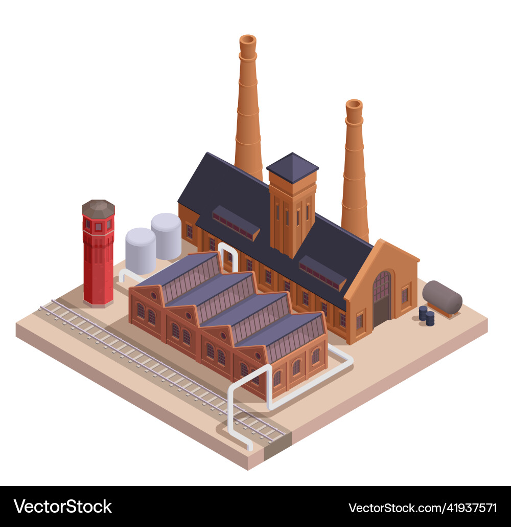 Isometric retro factory Royalty Free Vector Image