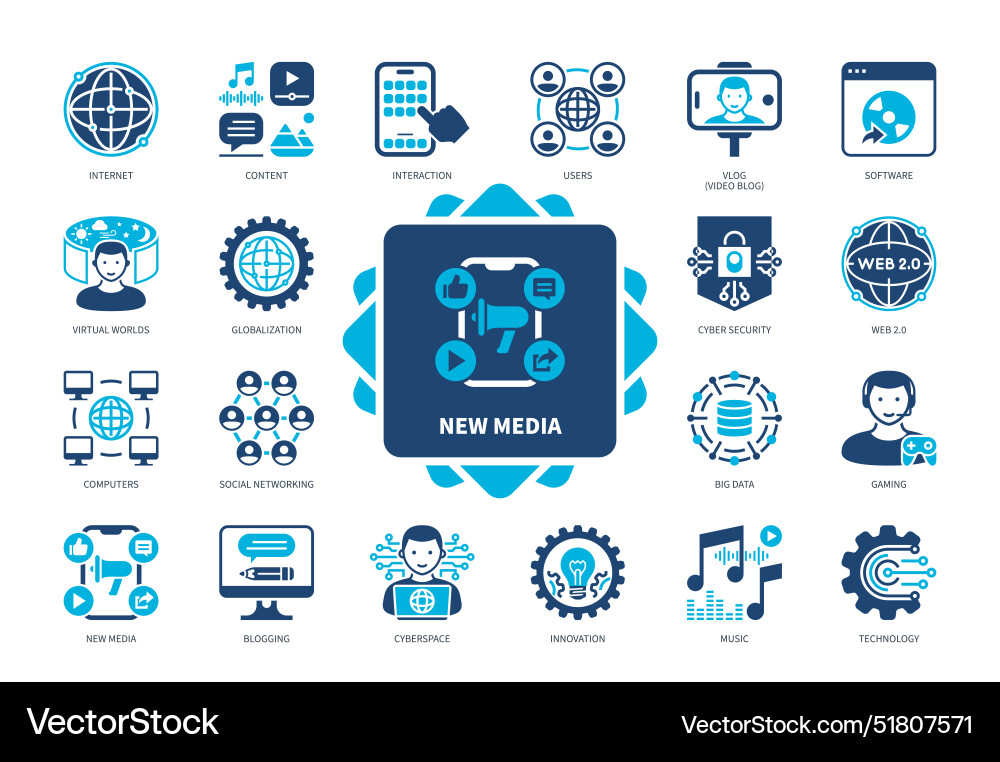 New media solid icon set Royalty Free Vector Image