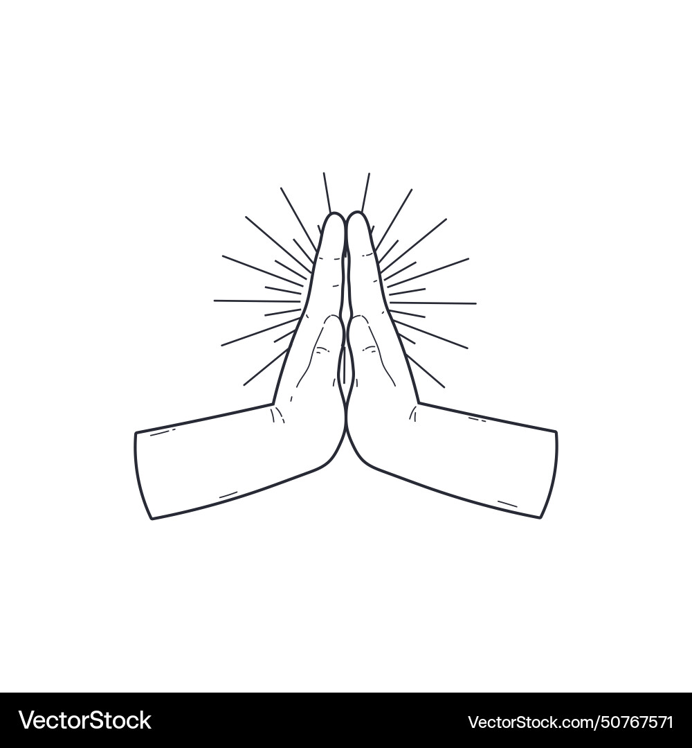 Radiant prayer hands line art Royalty Free Vector Image