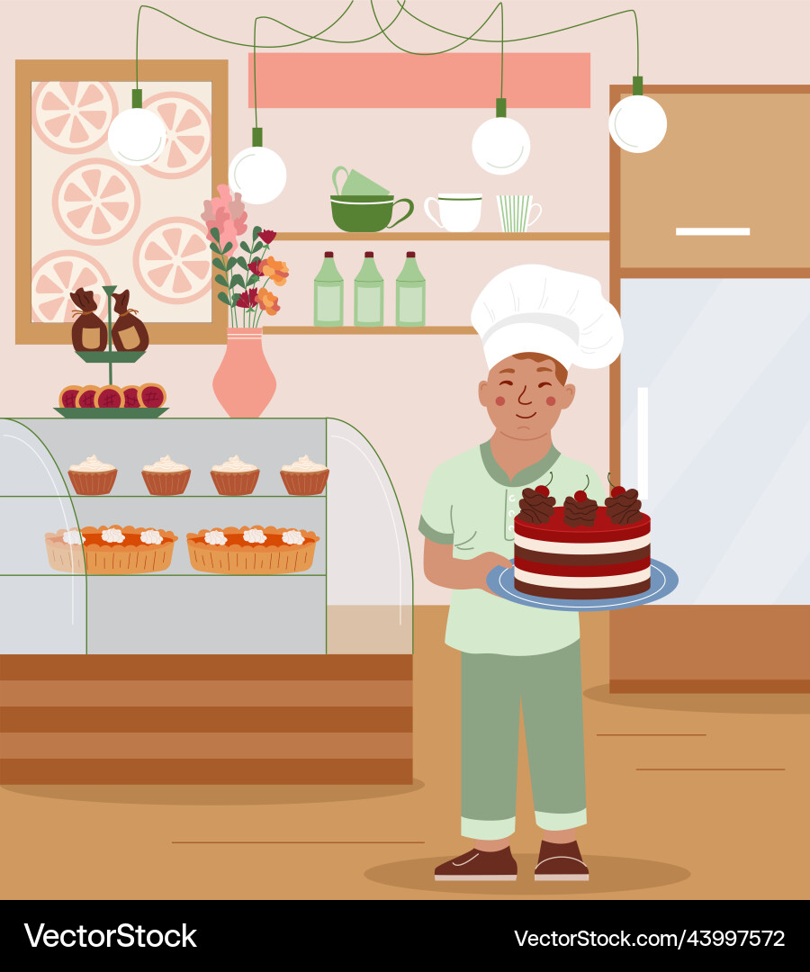 Childish cooking school flat composition Vector Image