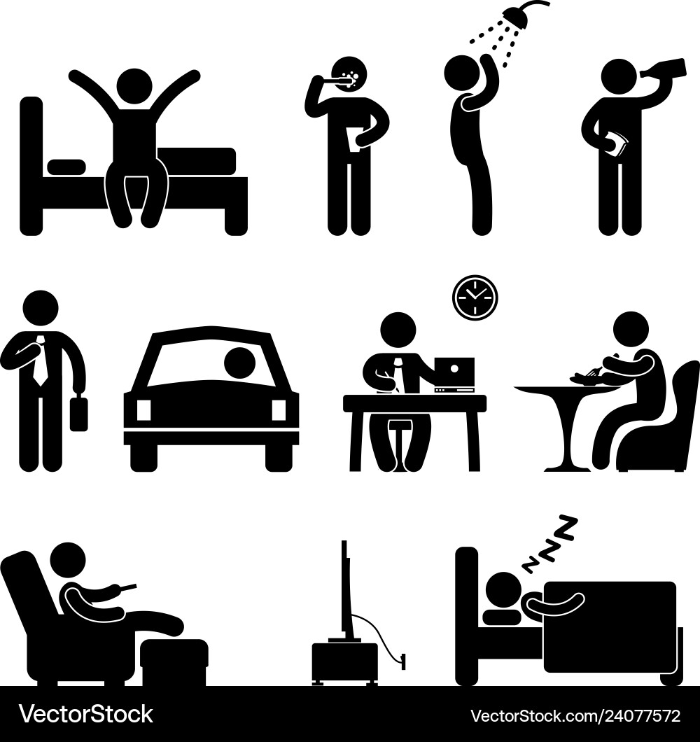 Man Daily Activities Icon Set Royalty Free Vector Image