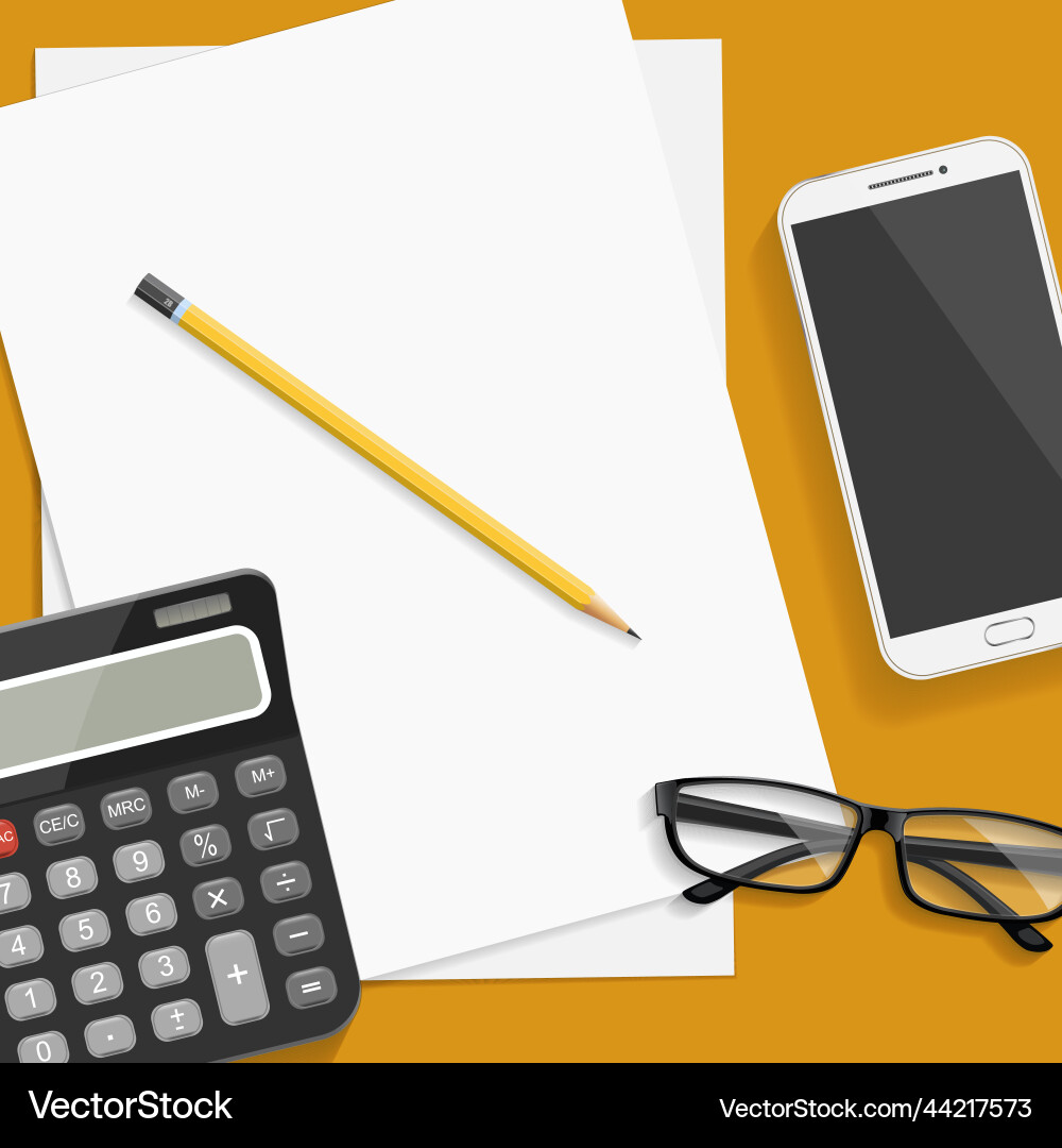 Calculator and office supplies Royalty Free Vector Image