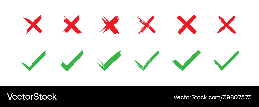 Checkmark and X Mark Brush Icons Royalty Free Vector Image