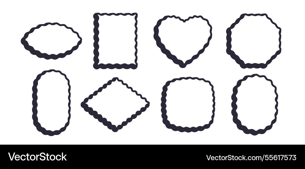 Frames scalloped corrugated shapes set Royalty Free Vector