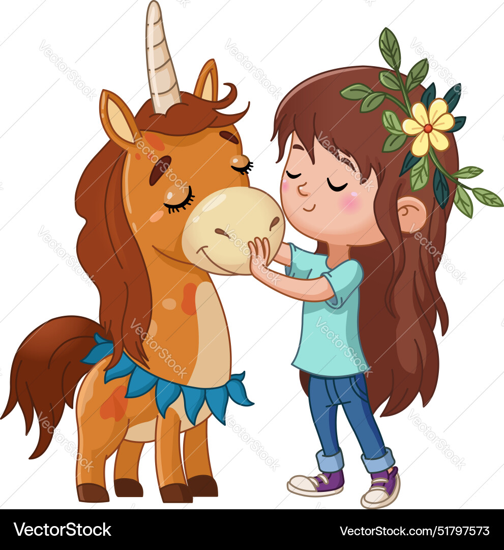 Girl with unicorn Royalty Free Vector Image - VectorStock