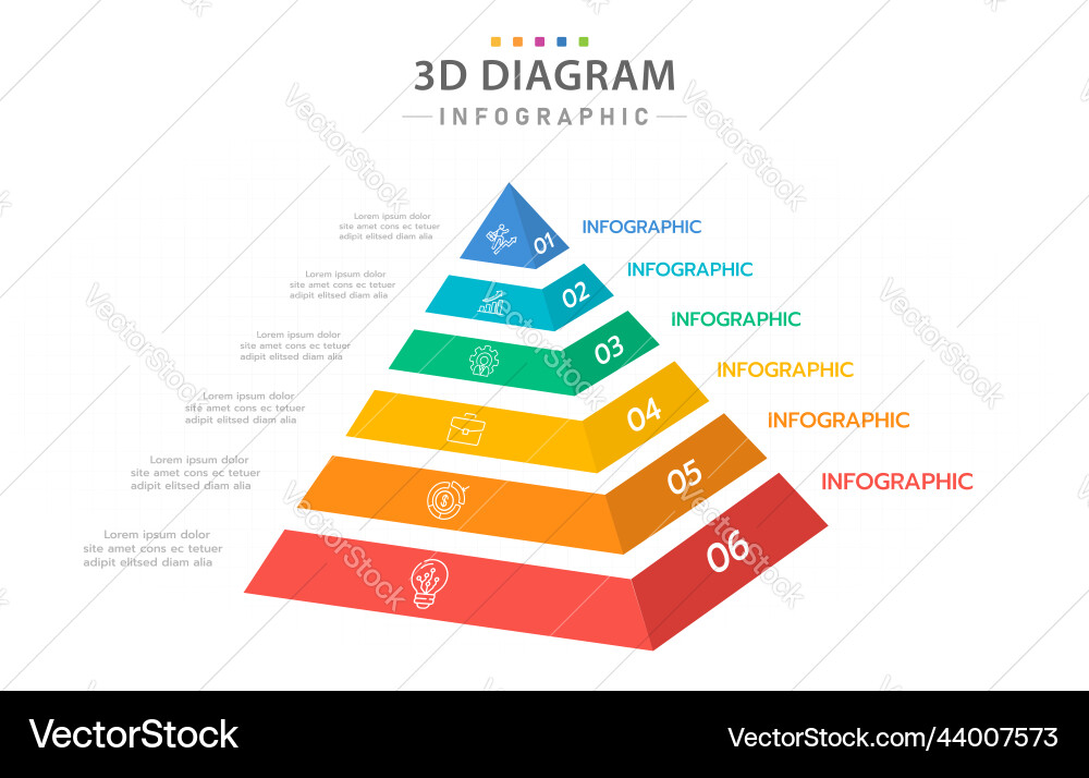 Infographic 6 steps pyramid diagram with topics Vector Image