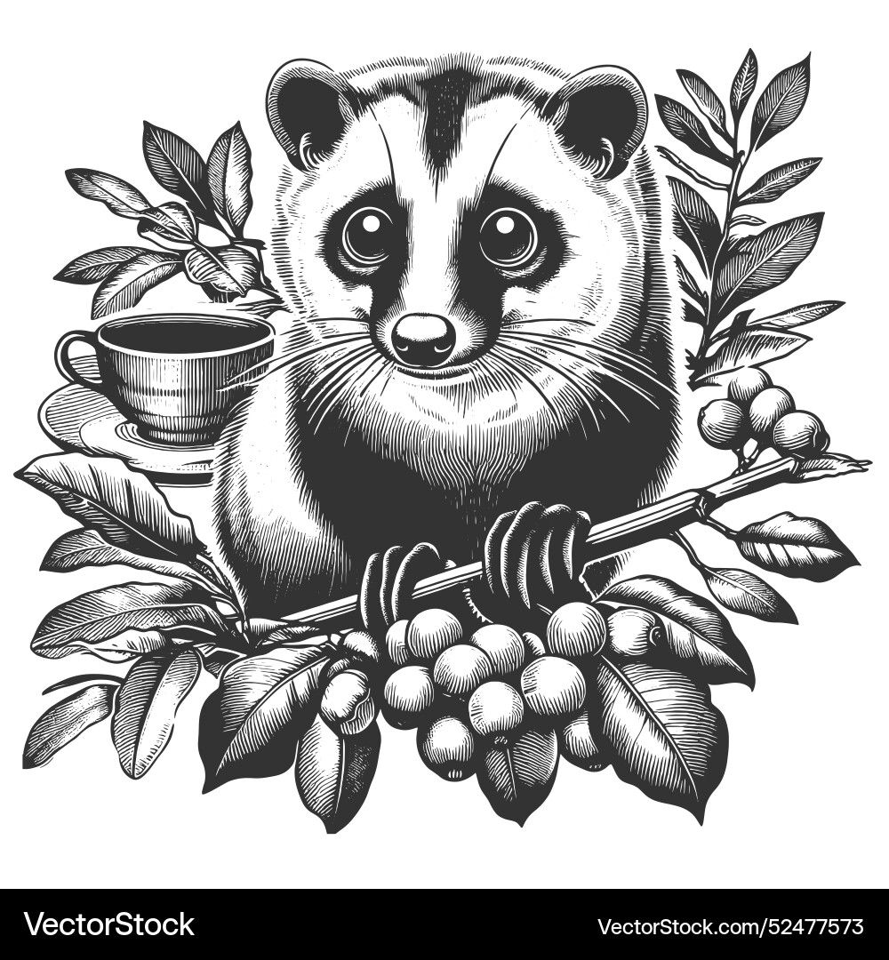 Musang asian palm civet coffee tree branch Vector Image