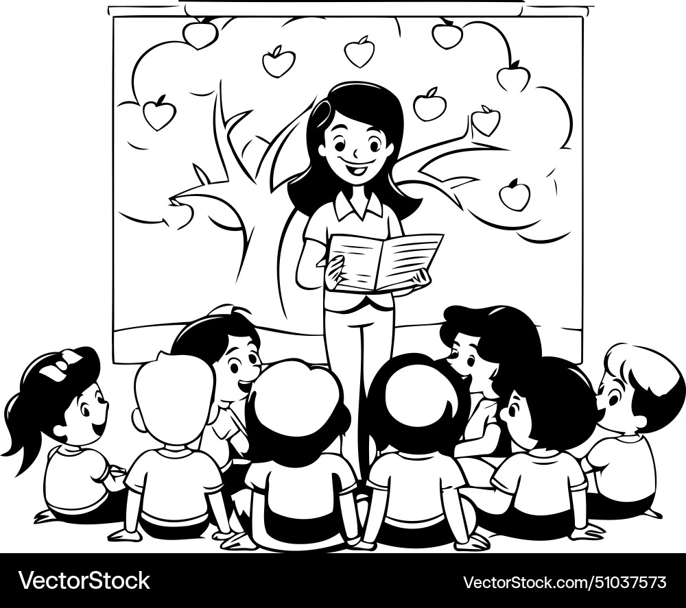 Teacher Reading A Book To Children Royalty Free Vector Image