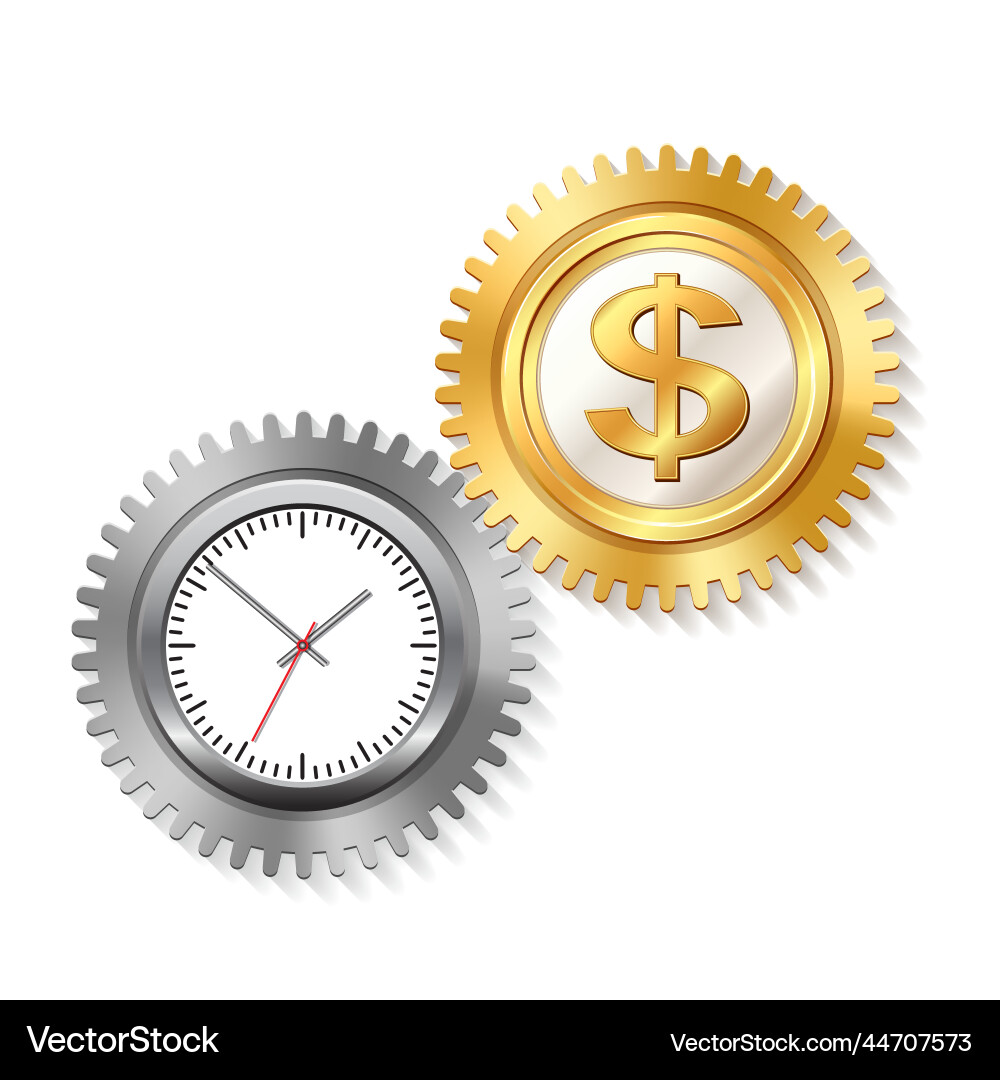 Time is money concept clock and dollar with gears Vector Image