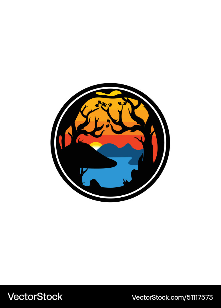 Valley river nature mountain forest logo Vector Image