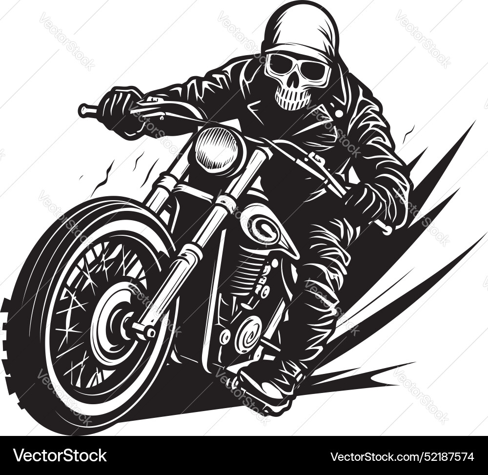 Biker bones skeleton riding motorbike black icon Vector Image