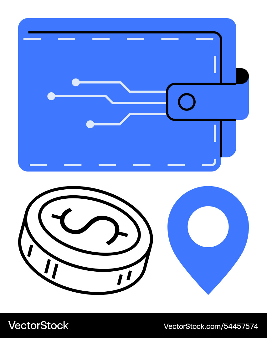 Digital wallet with coin and location pin Vector Image