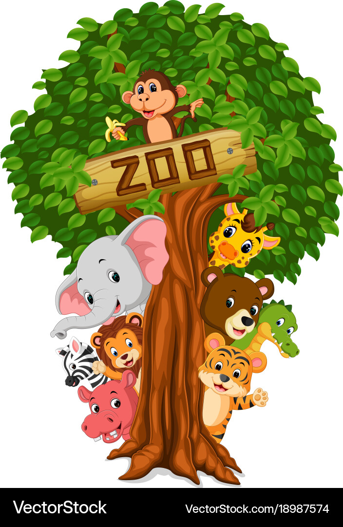 Funny animal hiding behind a tree Royalty Free Vector Image