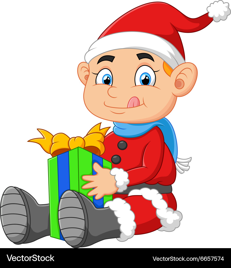Little santa holding gift box Royalty Free Vector Image