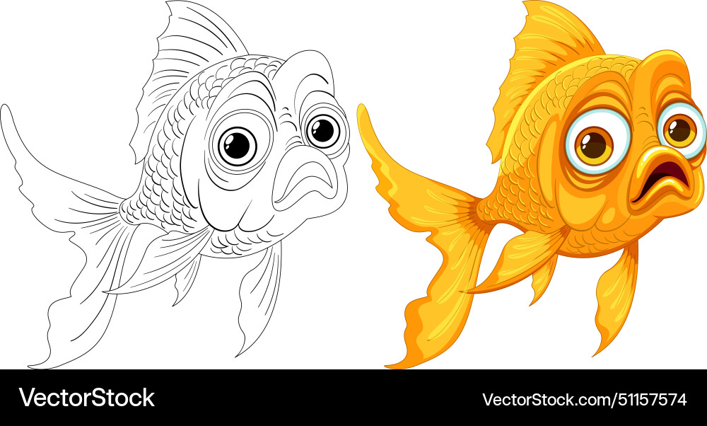 Two goldfish one colored and line art Royalty Free Vector
