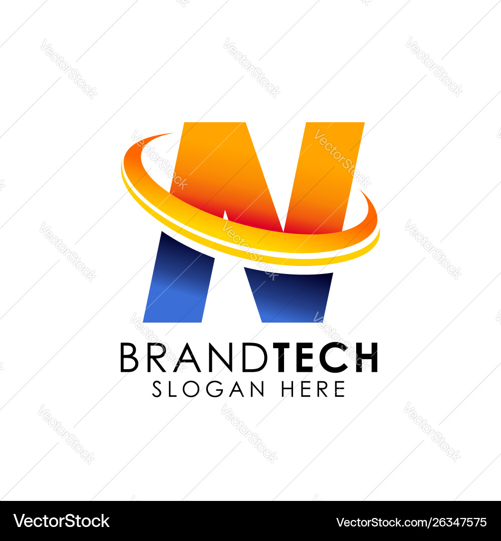 Letter n logo design template digital technology Vector Image