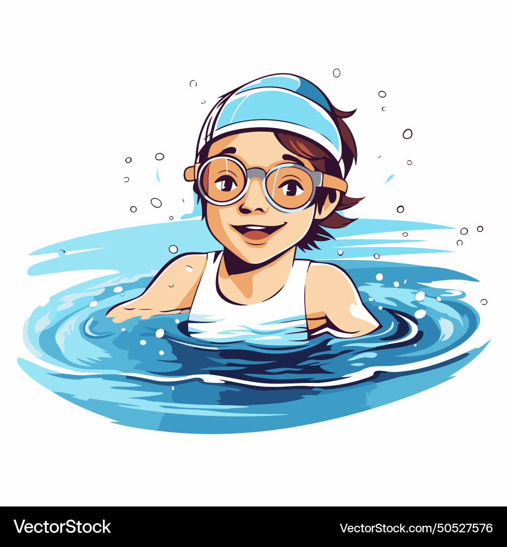 A boy swimming in pool with glasses and cap Vector Image