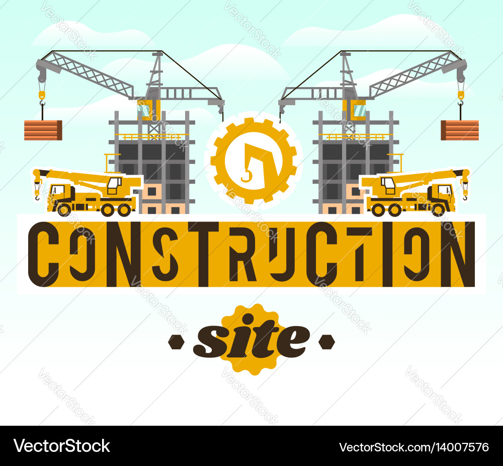 Construction site crane lifting concrete slabs Vector Image