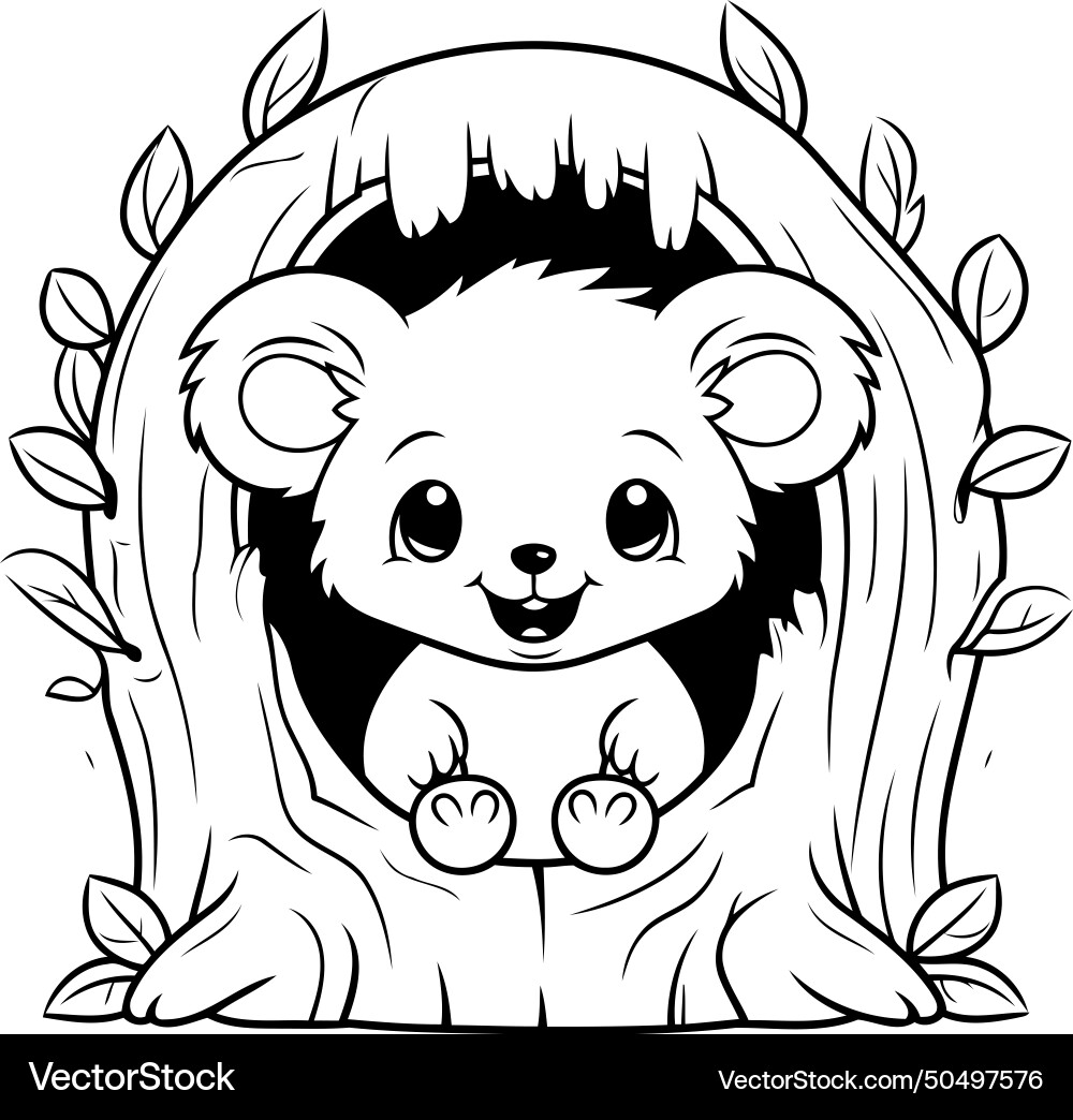 Cute cartoon bear in a tree for coloring book Vector Image