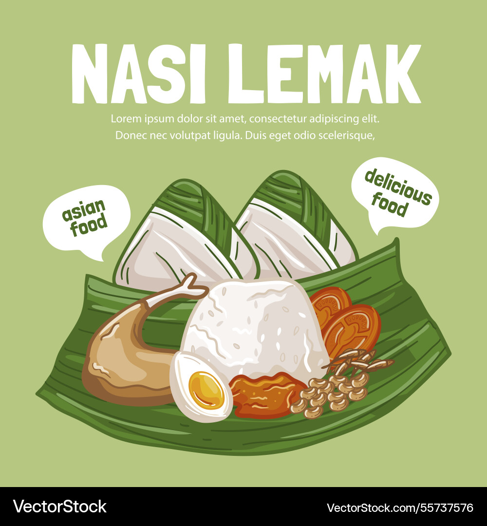 Delicious nasi lemak ready to serve Royalty Free Vector